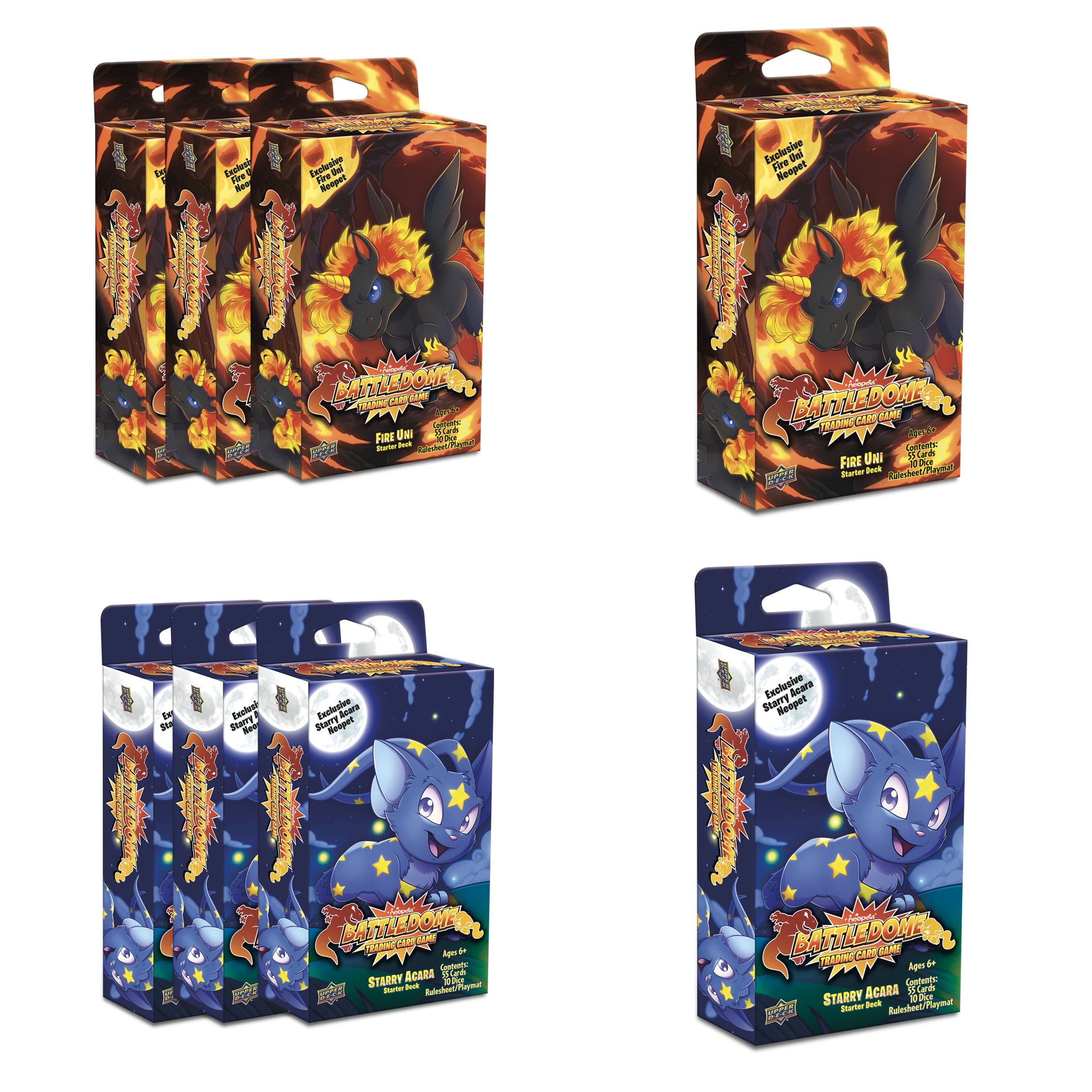 Neopets Battledome Fire Uni & Starry Acara Starter Deck Display Box 8 ...